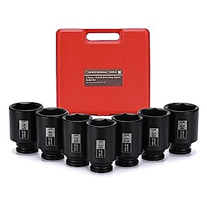 Mayouko 7PCS 1/2 Inch Drive Deep Impact Socket Set, 1-3/8" - 1-3/4", Spindle Axle Nut Sockets, SAE, Deep, 6-Point, CR-MO