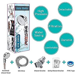 WHYJJQIAN High Pressure Shower Head with Handheld & Shower Filter for Hard Water,Detachable Water Saving & Massage Setting Shower Heads with Hose and Holder for Dry Skin & Hair