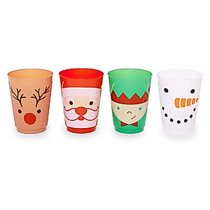 24 Pack Plastic Christmas Cups for Kids, 16oz Reusable Tumblers for Holiday Party Supplies (4 Designs)