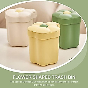STOBOK Desktop Trash Can Mini Cute Waste Paper Basket with Lid Cartoon Flower Design Garbage Container Bin for Home Office Bedroom Nursery Room Yellow