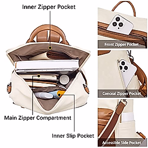 BOSTANTEN Leather Backpack Purse for Women Fashion Designer Shoulder Bag Convertible Travel Backpack Purses Brown-beige