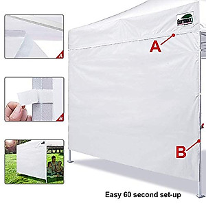 Eurmax USA Smart Durable Pop up Canopy Tent with 1 Sidewall 10'x10' Outdoor Craft Show Canopy Bouns 4X Stakes(White）