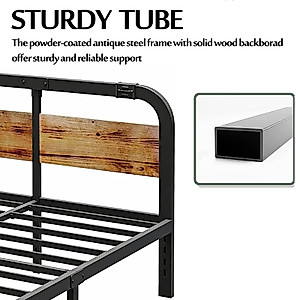 BOSRII Full Size Headboard Only, Wood Metal Headboard Only, Rustic Solid Wooden Head-Board Full Size, Adjustable Height Easy Assembly