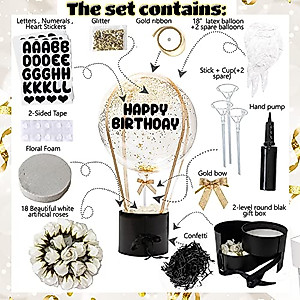 Surprise Gift Box for Women with Bobo Balloon & Letters for Happy Birthday, Mother’s Day, Valentine's Day, Anniversary. Premium Present with Mock Flowers for Mom, Wife, Girlfriend, Sister, Black