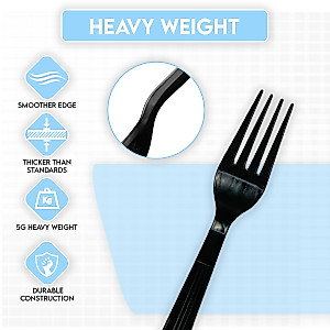 Klex 250 Individually Wrapped Disposable Utensil Sets with Heat Resistant, BPA Free Heavy Weight Fork, Spoon, Knife, and Napkin, Black, 250 Sets