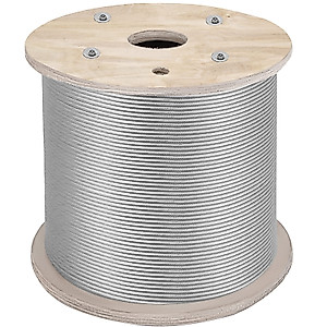 VEVOR Stainless Steel Cable Railing 1/8"x 500ft, Wire Rope 316 Marine Grade, Braided Aircraft Cable 1x19 Strands Construction for Deck Rail Balusters Stair Handrail Porch Fence