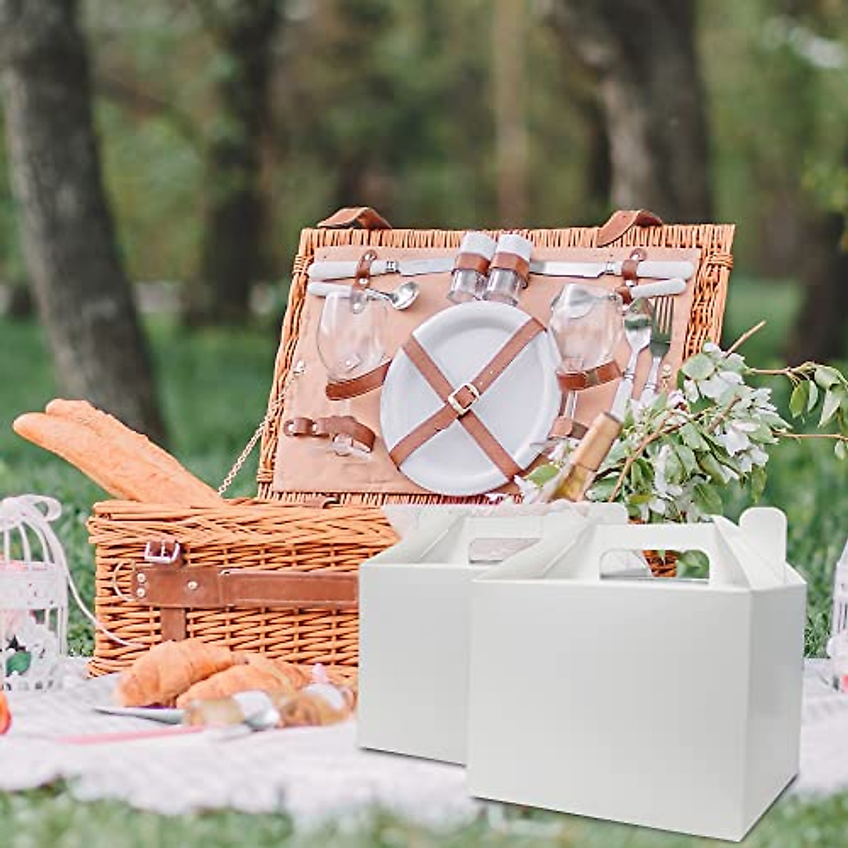 Frantis 12 Pack White Treat Boxes Gable Boxes with Rope and Tag Party Favor Boxes Gift Boxes for Birthday Party 7 x 5.5 x 5.5 Inches