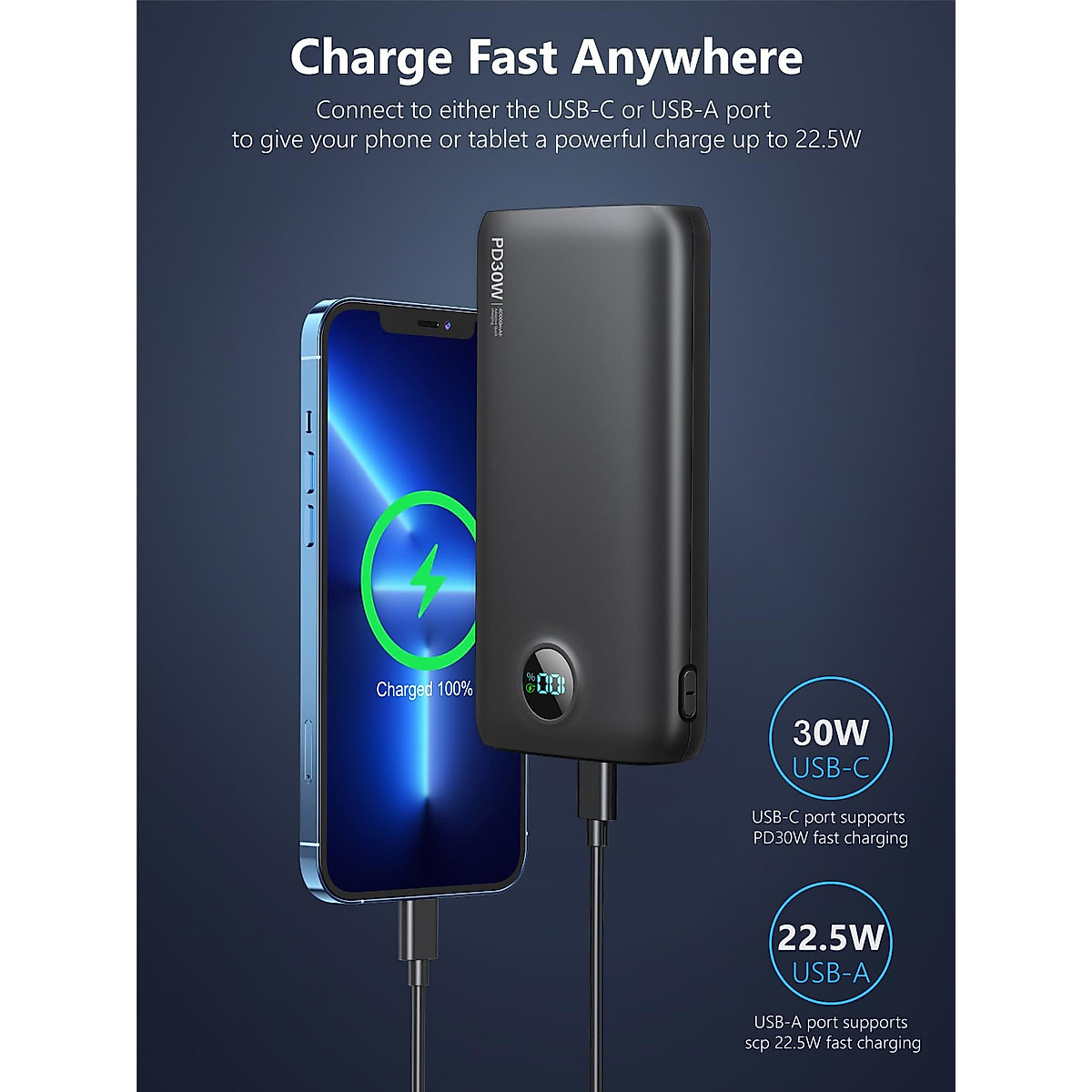 LOVELEDI Power-Bank-Portable-Charger - 40000mAh Power Bank PD 30W and QC 4.0 Quick Charging Built-in LED Display 2 USB 1Type-C Output Compatible with Most Electronic Devices on The Market
