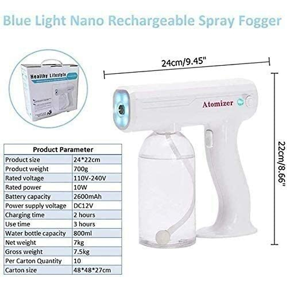 BerlinVV Handheld Sprayer Fogger Machine 0-20Μm Cordless Fogger Machine Disinfectant,Handheld USB Rechargeable ULV Electric Sprayer Nano Atomizer,Suitable for Home Office School Garden Outdoor