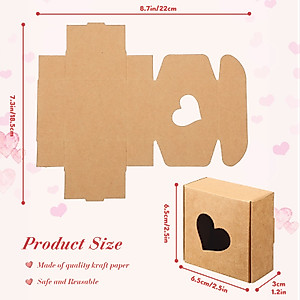 Zonon 36 Pieces Valentine's Day Mini Heart Shaped Present Box Kraft Paper Box with Heart Shaped Window Chocolate Candy Present Box 2.5 x 2.5 x 1.2 Inch