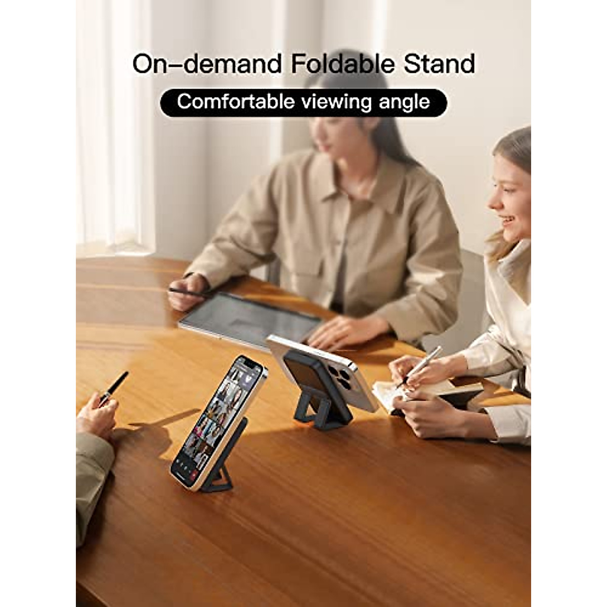 NEWDERY Magnetic Wireless Portable Charger, 10000mAh Mag-Safe Battery Pack 15W Fast Charging, PD 22W USB-C Power Bank Foldable Stand Compatible iPhone 14/13/12 Pro Max Plus Mini-Black