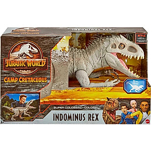 Mattel Jurassic World Camp Cretaceous Super Colossal Indominus Rex Dinosaur Toy, Action Figure at 3.5 Feet Long with Eating Feature, for Kids
