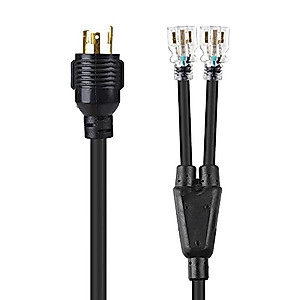 Cable Matters LED-Lit 3 Prong 30 Amp to 15 Amp Adapter for Generator (30 AMP to 110 Adapter Splitter) 3 Feet - NEMA L5-30P to 2X 5-20R