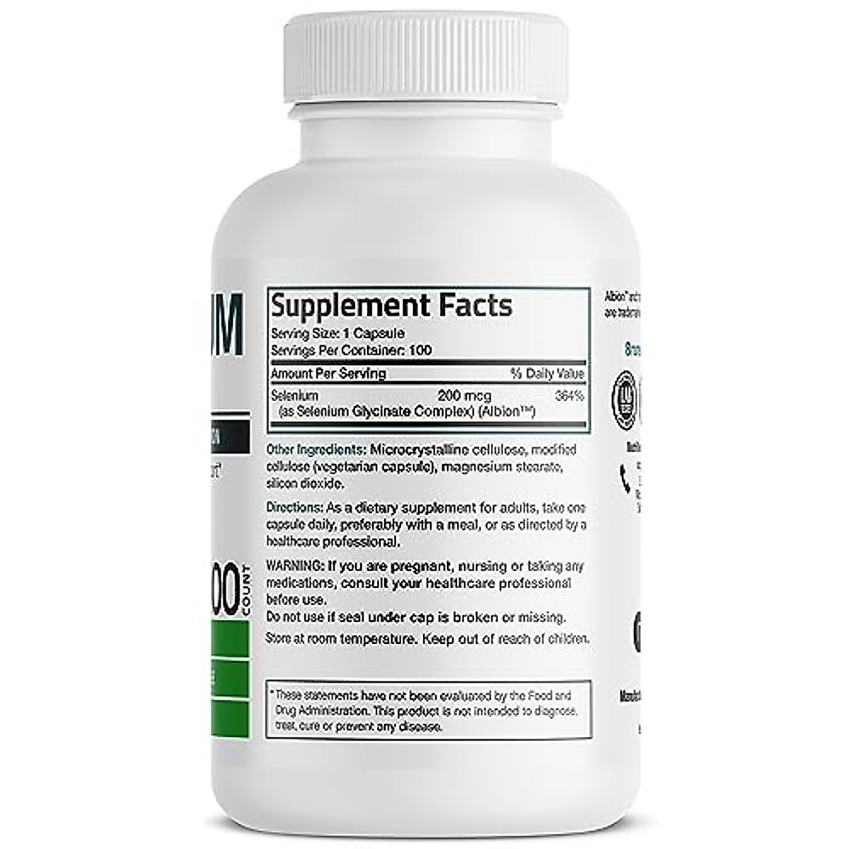 Bronson Selenium 200 mcg for Immune System, Thyroid, Prostate and Heart Health – Yeast Free Chelated Amino Acid Complex - Essential Trace Mineral with Superior Absorption, 100 Vegetarian Capsules