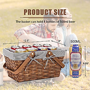 Woodchip Picnic Basket with Double Folding Handles, Natural Hand Woven Basket, Eggs Candy Basket for Easter, Kids Toy Storage Basket, Wedding Flower Girl Baskets for Valentine Day, Birthday, Grey