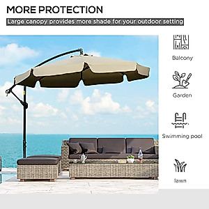 Outsunny 9' Offset Hanging Patio Umbrella, Cantilever Umbrella with Easy Tilt Adjustment, Cross Base and 8 Ribs for Backyard, Poolside, Lawn and Garden, Brown