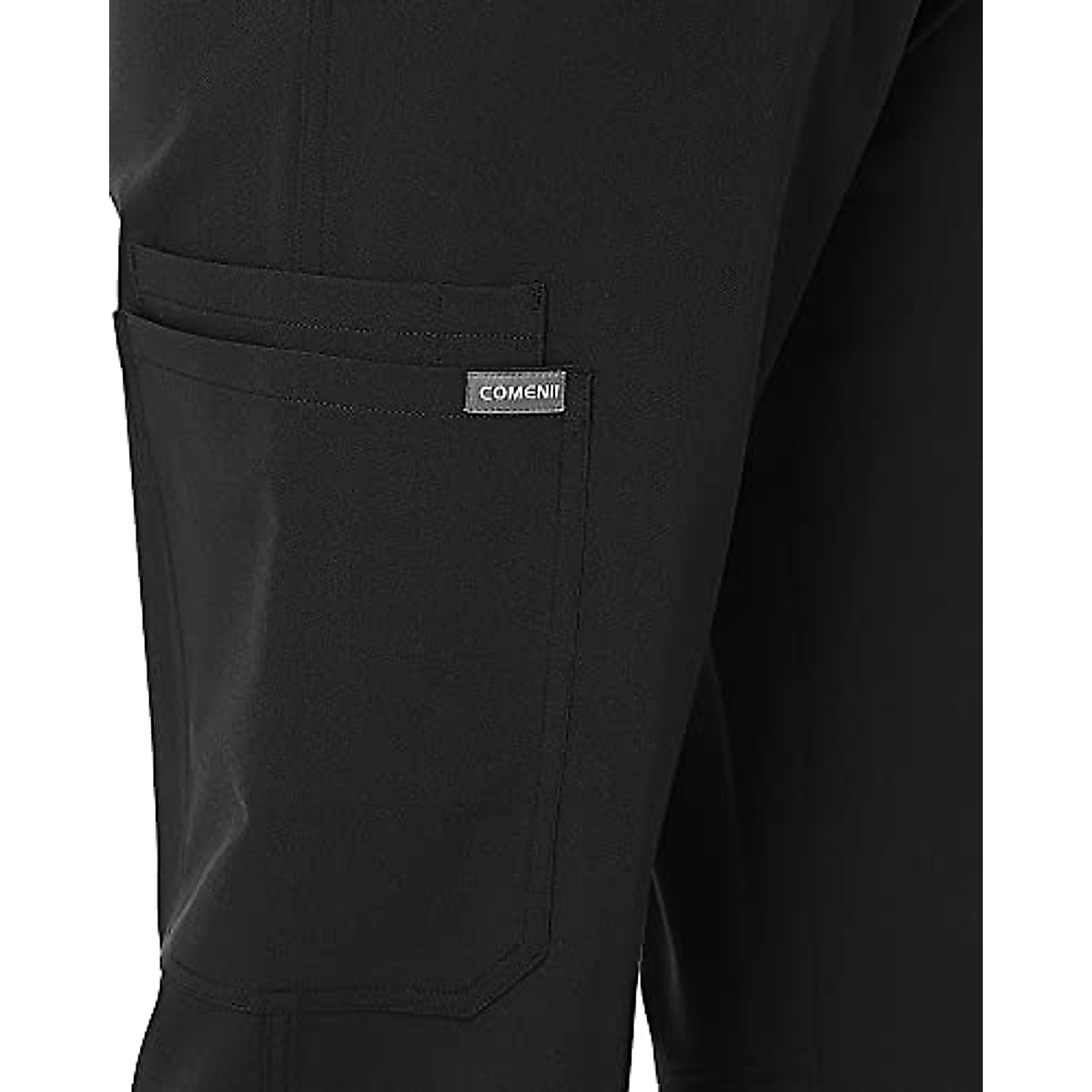 COMENII Scrubs for Women, Mid Rise Straight Leg Cargo Scrubs Pants with Flat Stretch Knit Yoga Waistband, Anti-Wrinkle Medical Scrubs Pants for Women(Black M-1)