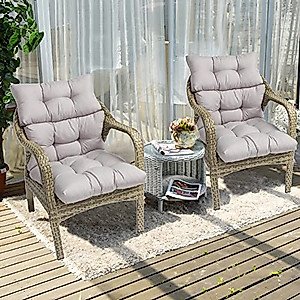 SEAHOME Patio High Back Chair Cushion, Chair Seat Pads with Non-Slip String Ties,All Weather Rocker Replacement Cushions for Indoor Outdoor Use, Patio Wicker Furniture Cushion (Grey)