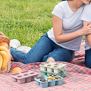 Bento Box Adult Lunch Box - 4 Pack, 5 - Compartment Meal Prep Container for Kids, Reusable Food Storage Snack Containers - Stackable for School, Work, and Travel (Wheat(Green/Blue/Pink/Beige))