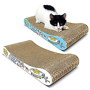 TTCAT Cat Scratching Pad, 2 Pack Corrugated Cat Scratcher Cardboard, Bone Type Durable Cat Scratching Board Reversible with Catnip for Furniture Protection…