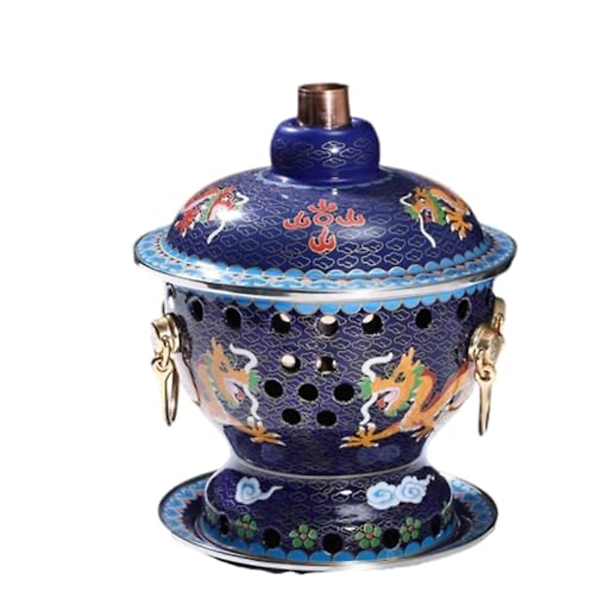 VIDECOR Chafing Dishes Single Person Small Copper Pot Old Beijing Small Fat Cow Hot Pot Chinese Traditional Cloisonne Hot Pot Commercial Alcohol Shares Red Copper Hot Pot,H