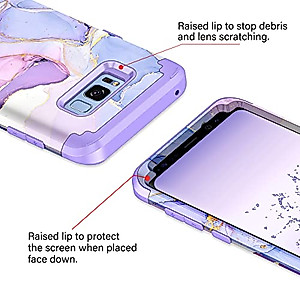 Miqala for Galaxy S8 Case,Marble Design Three Layer Heavy Duty Shockproof Hard Plastic Bumper +Soft Silicone Rubber Protective Case for Samsung Galaxy S8,Purple