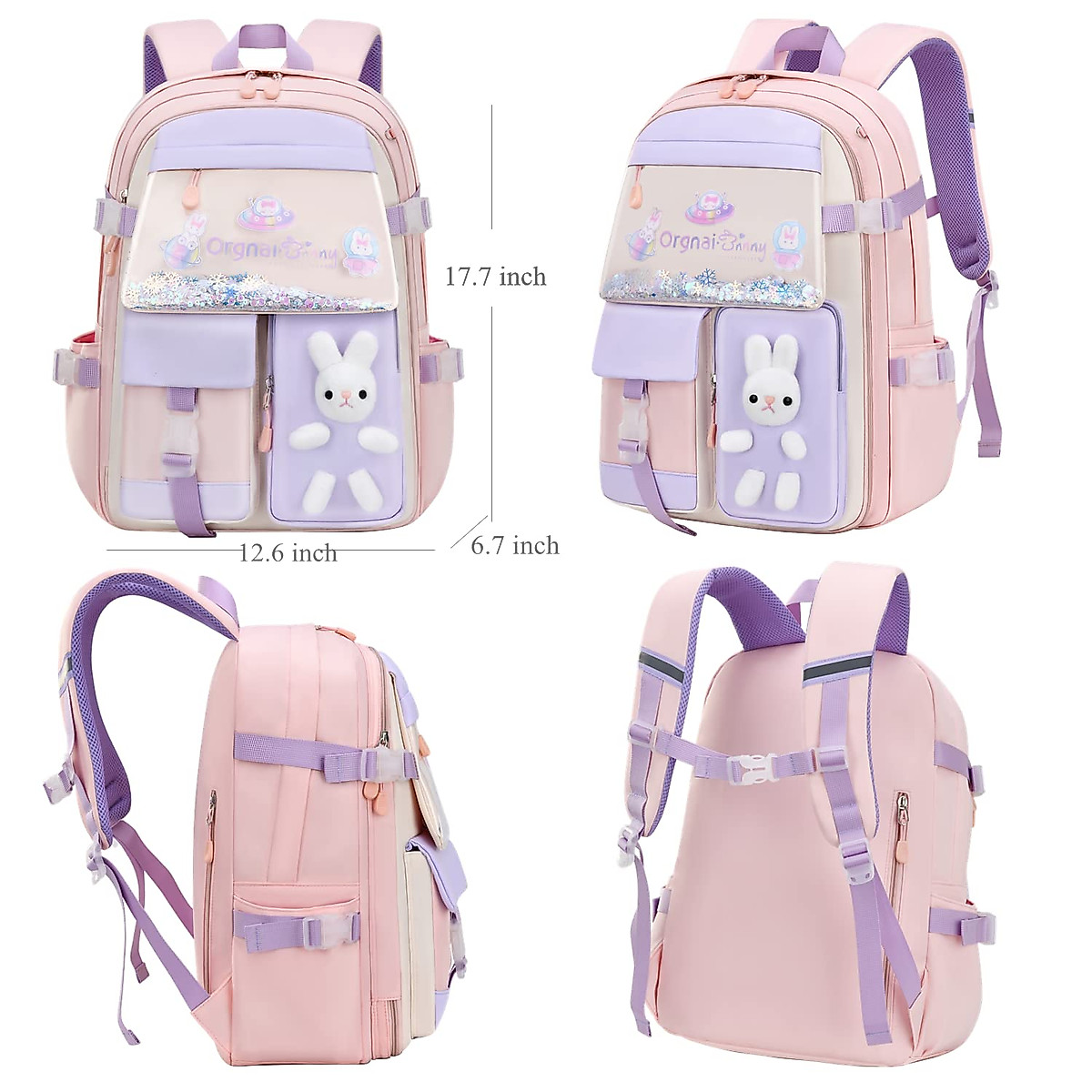 SUNNY SHOP School Backpacks for Girls Waterproof Backpack Kawaii Cute Kids Backpack Elementary School Bookbag Pink