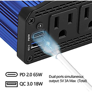 ALLWEI 300W Portable Power Station and 300W Blue Car Power Inverter, 280Wh Backup Lithium Battery, USB-C PD60W, 110V Pure Sine Wave AC Outlet, 78000mAh Solar Power Generator LED Light for Camping