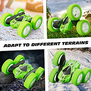 Tecnock Remote Control Car for Kids, 360 ° Rotating Double Sided Flip RC Stunt Car, 2.4GHz 4WD Toy Car with Rechargeable Battery for 45 Min Play, Great Gifts for Boys and Girls