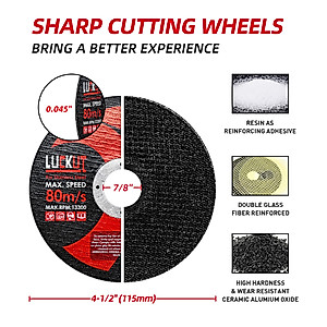 LUCKUT Cut-Off Wheels Cutting Wheel Disc 4-1/2"x3/64''x7/8'' Thin Metal Stainless Steel Cutting Cut Off Disc Blades Grinding Wheel for Angle Grinders 50-Pack
