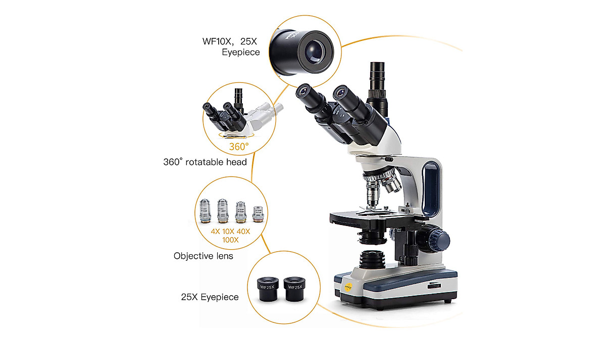 Swift SW350T Trinocular Microscope - 40X-2500X Magnification for ...