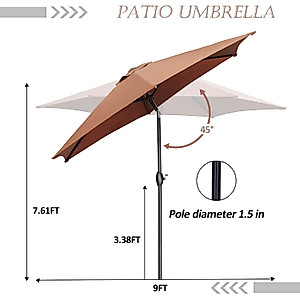 HYD-Parts 9FT Patio Umbrella Outdoor Table Umbrella,Market Umbrella with Push Button Tilt and Crank for Garden, Lawn, Deck, Backyard & Pool (Coffee)