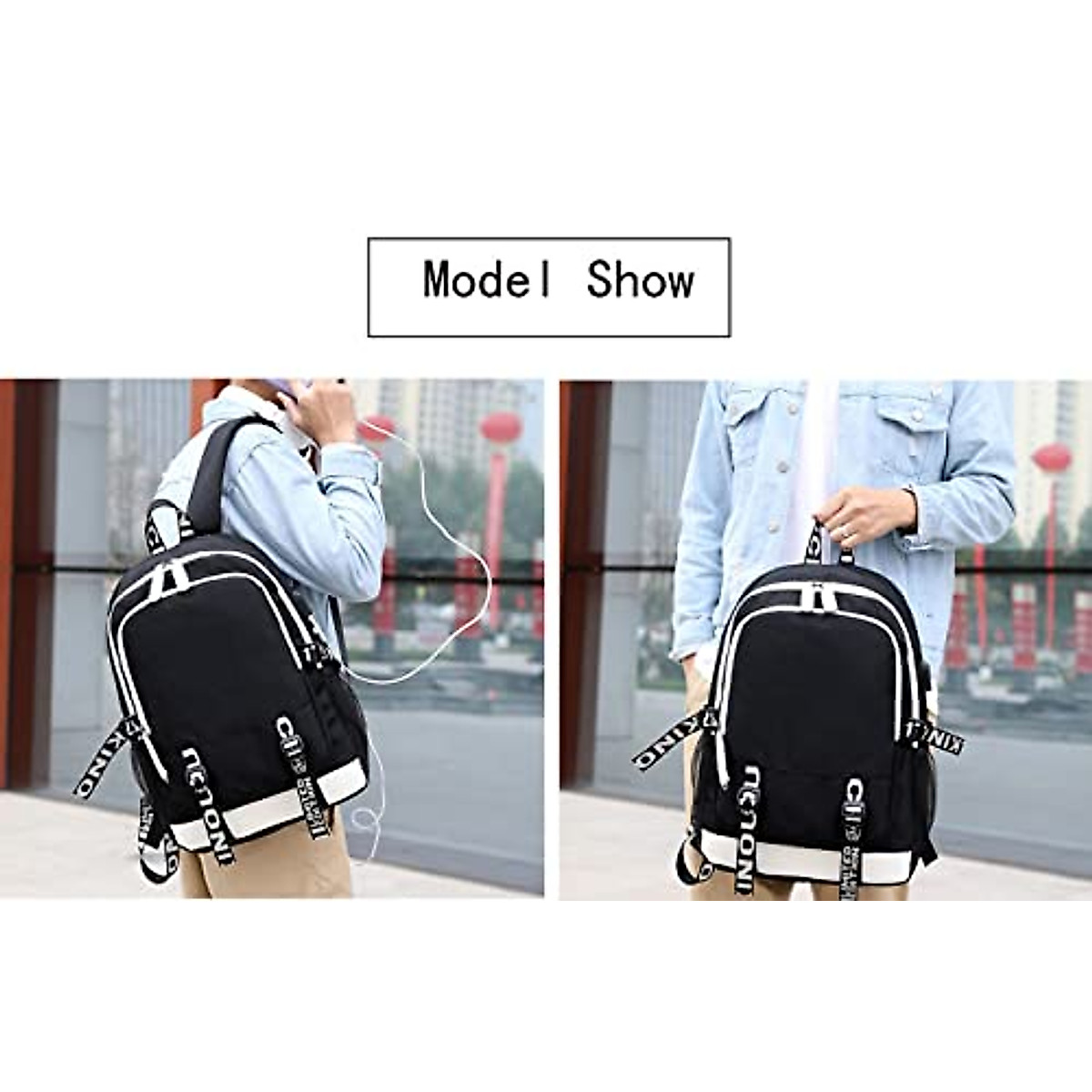 TIMMOR MAGIC Anime That Time I Got Reincarnated as a Slime Backpack with USB Charging Port, Schoolbags Bookbags.(Black1)