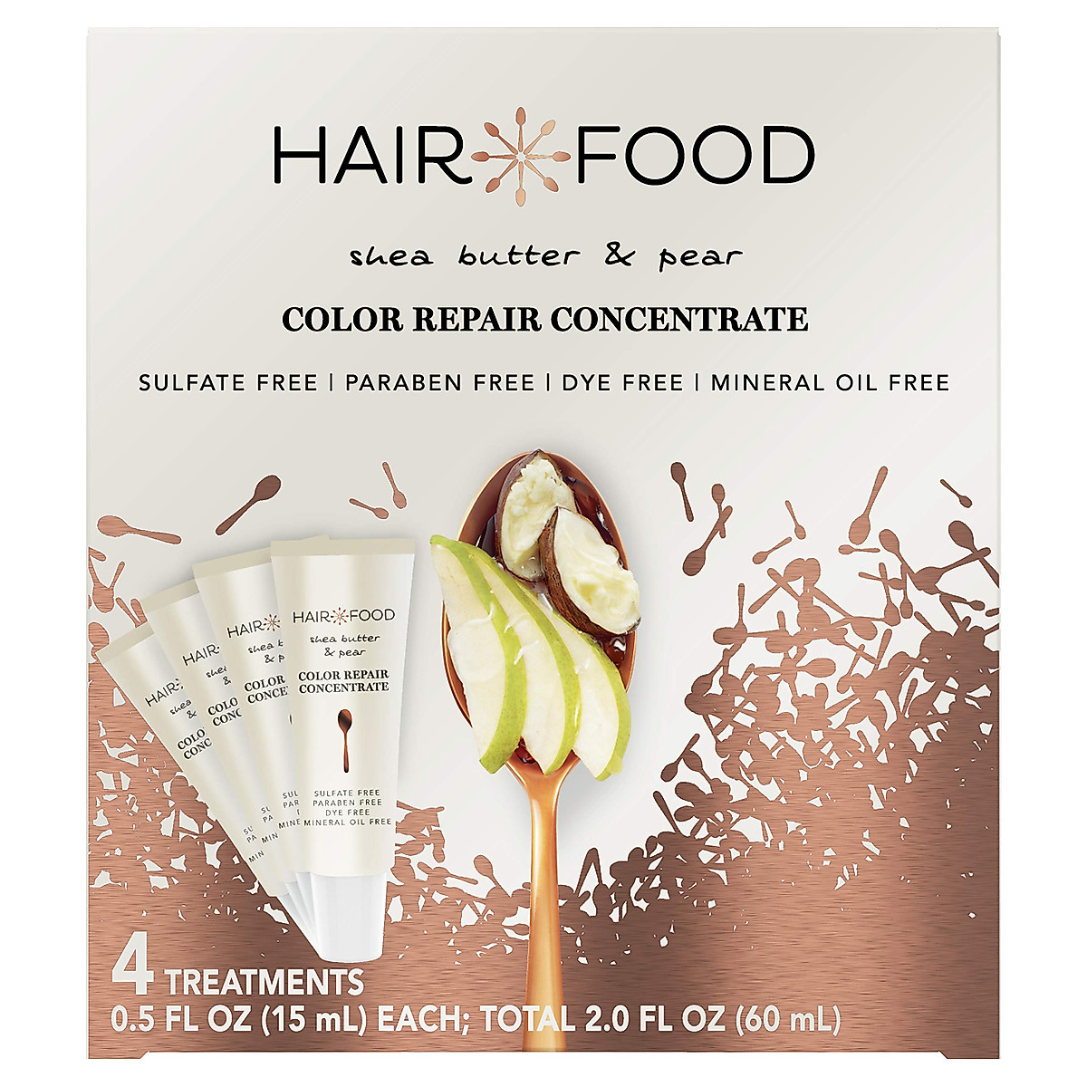 Hair Food Color Repair Concentrate, Repair Damage and Prevent Fade, Shea Butter and Pear, Paraben & Dye Free, Pack of 4, 0.5 Oz Each