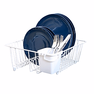 Smart Design Dish Drainer Rack - Small - In Sink or Counter Drying - Steel Metal Wire - Cutlery, Plates, Dishes, Cups, Silverware Organization - Kitchen (White - 14 x 5.5 Inch)