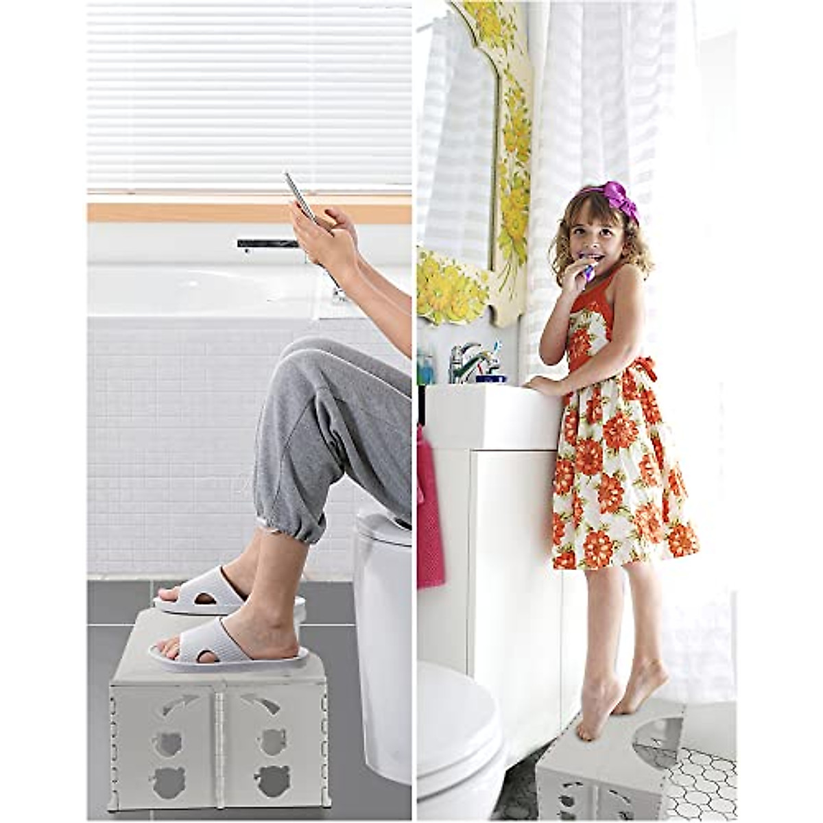Foldable Toilet Potty Stool for Adults, 7" Healthy Squatting Posture Toilet Poop Stool, Bathroom Anti-Slip Toilet Assistance Step Stool, Fold Design Christmas Decor Portable Travel Poop Stool.(Grey)