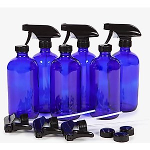 Vivaplex, 6, Large, 16 oz, Empty, Cobalt Blue Glass Spray Bottles with Black Trigger Sprayers …
