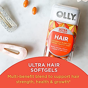 OLLY Ultra Strength Hair Softgels, Supports Hair Strength, Health and Growth, Biotin, Keratin, Vitamin D, B12, Hair Supplement, 30 Day Supply - 30 Count (Packaging May Vary)