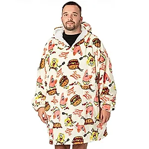 SpongeBob SquarePants Oversized Blanket Hoodie Adults Mens Sherpa Fleece One Size Cream