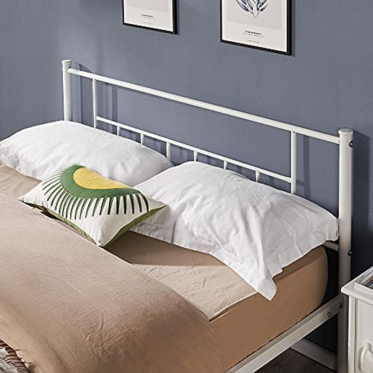 Yaheetech 13 inch Full Size Metal Bed Frame with Headboard and Footboard Platform Bed Frame with Storage No Box Spring Needed Mattress Foundation for Adult White