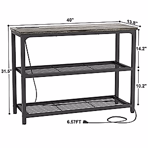 Ecoprsio Console Table with Outlets, Sofa Table with Double Mesh Shelves, Industrial Entryway Table Foyer Table for Entryway, Front Hall, Hallway, Sofa, Couch, Living Room, Coffee Bar, Kitchen, Grey