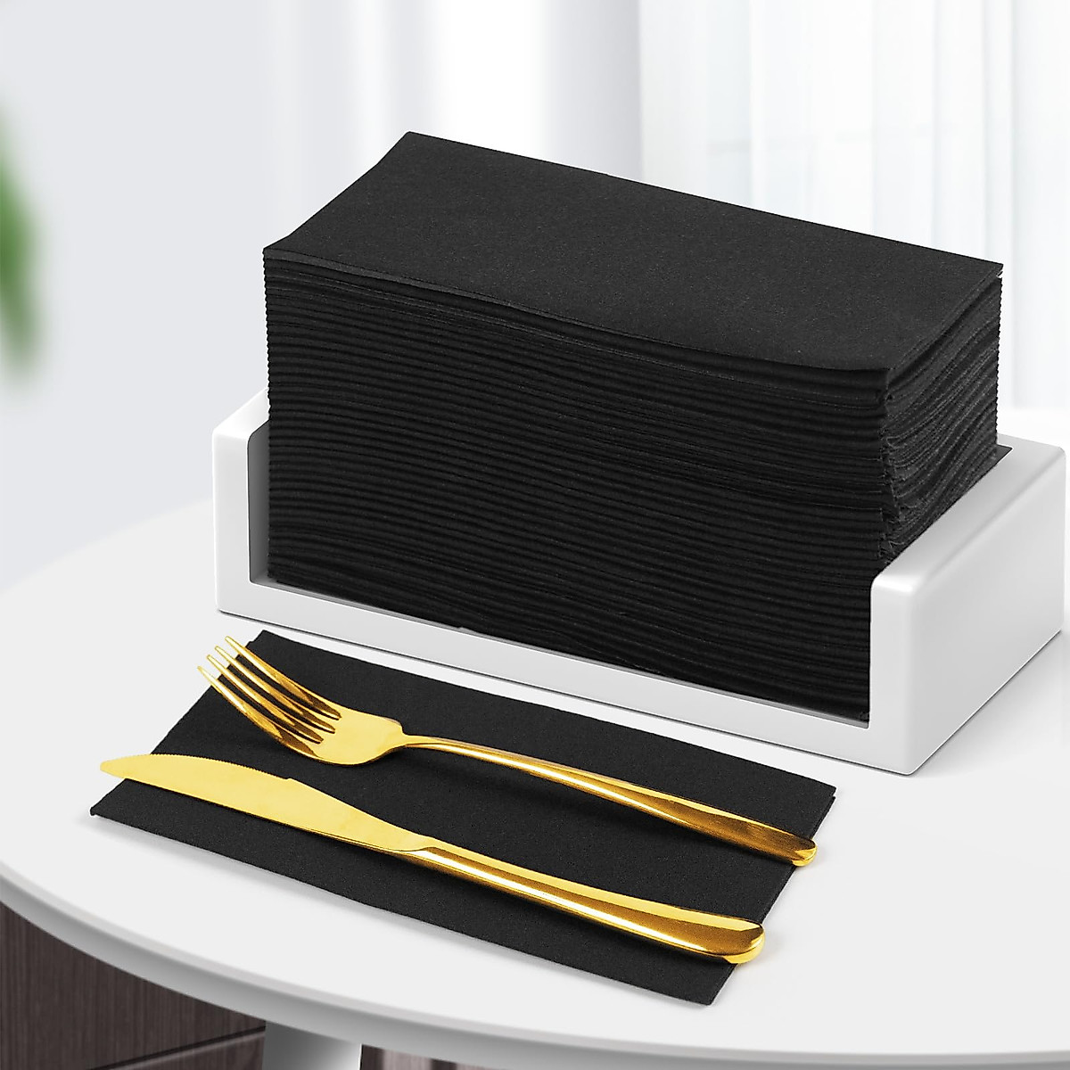 KAMMAK 100 Pack Black Napkins Disposable Linen Feel Dinner Paper Napkins Bulk, Soft Thick and Absorbent Fancy Napkins Cloth Like for Bathroom, Kitchen, Wedding,Christmas Party and Any Events