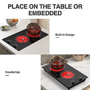 VBGK Electric Cooktop,110V Electric Stove Top with Knob Control, 9 Power Levels, Kids Lock & Timer, Hot Surface Indicator, Overheat Protection,12 Inch Built-in Radiant Double induction cooktop