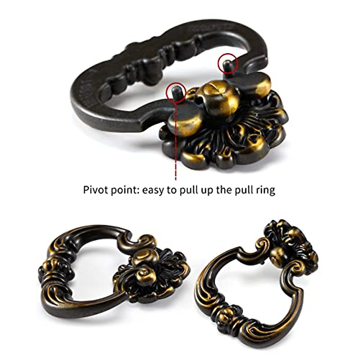 HAOTH 5Pack Antique Brass Drawer Pulls, 2.3" Diameter, Pull Ring Handles for Bar Cabinet Bathroom Cabinet Dresser