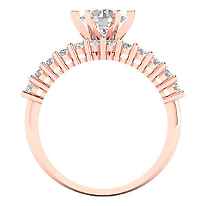 1.66 ct Round Cut Clear Simulated Diamond 14k Rose Gold Solitaire W/Accents Wedding Engagement Bridal Ring Band Set Sz 7