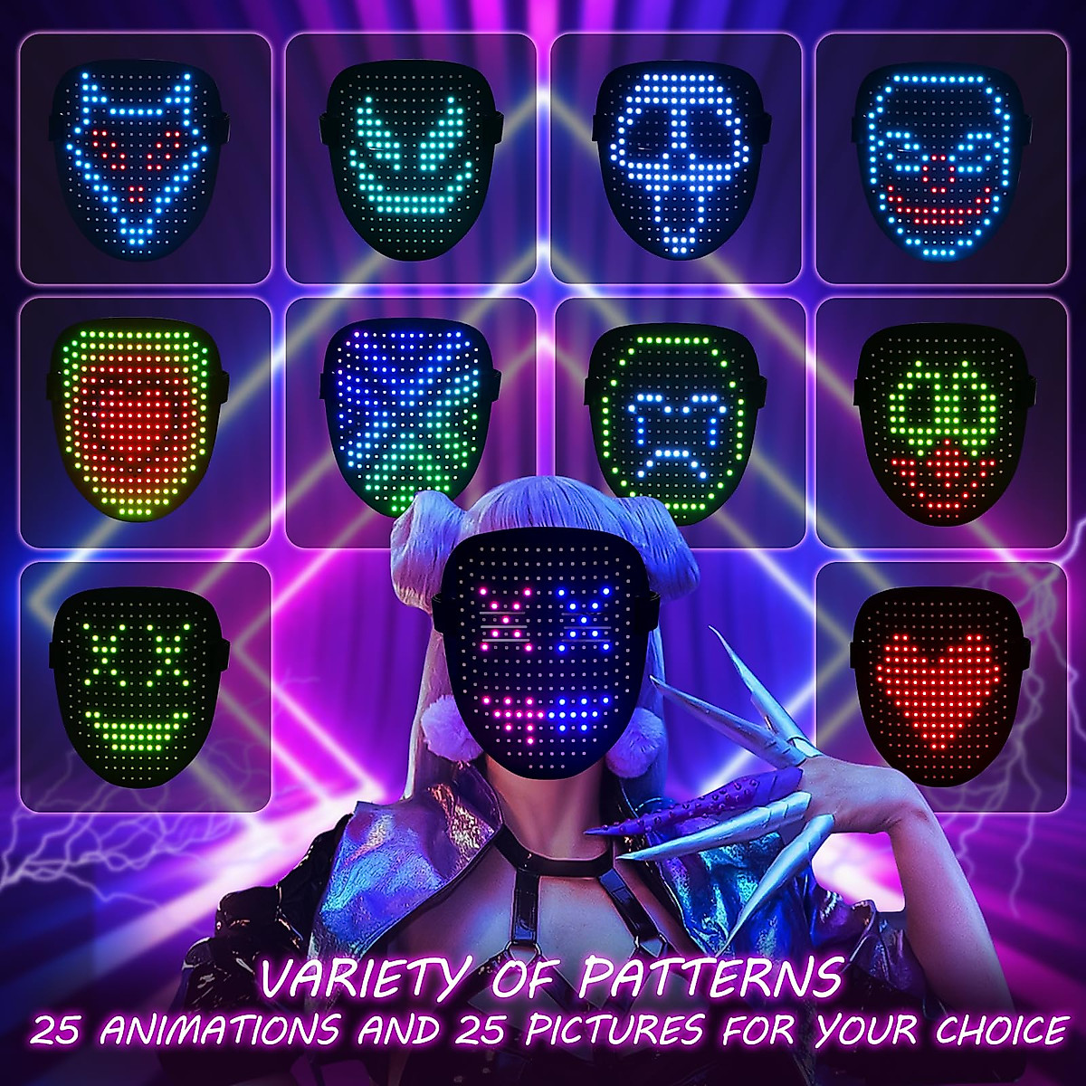 ORWINE LED Mask, Light Up Mask with Gesture Sensing, Unisex LED Lighted Face Transforming Mask for Festival Dj Cosplay Halloween Costume Masquerade Parties Christmas Gifts for Kids