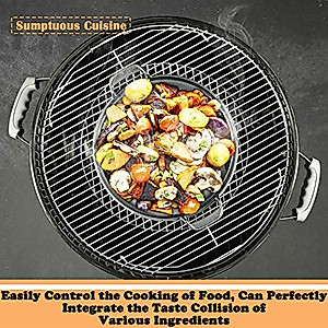 Hisencn 7421 Gourmet BBQ System Griddle for Weber Original Kettle Premium 22 1/2 inch Charcoal Grill, Cast Iron 12" For 22.5'' Smokers, Performer Premium Grill