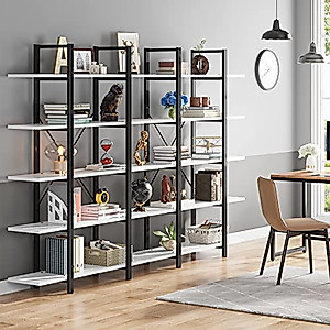 Tribesigns 5-Tier Bookshelf, Vintage Industrial Style Bookcase 72 H x 12 W x 47L Inches, White