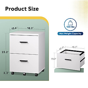 DEVAISE Wood File Cabinet, 2 Drawer Filing Cabinet for Home Office, Vertical File Cabinets with Wheels fits A4/Letter/Legal Size File, White