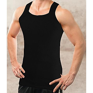 AC BASICS 4 Packs Men's G-Unit Style Cotton Tank Tops Square Cut Muscle Rib A-Shirts (as1, Alpha, s, Regular, Regular) Black and White